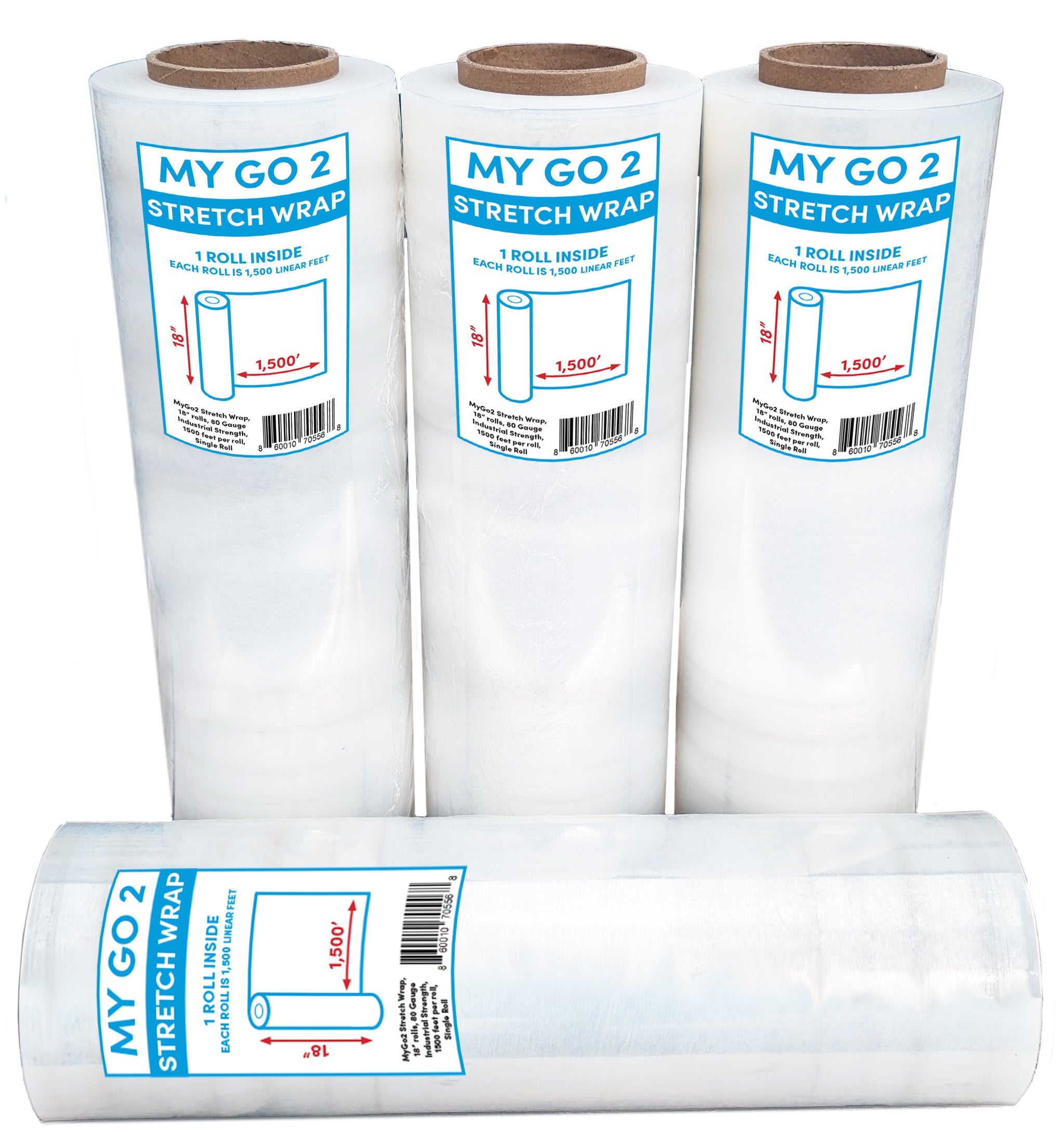 MyGo2 Stretch Wrap, 18" rolls, 80 Gauge Industrial Strength, 1500 feet ...