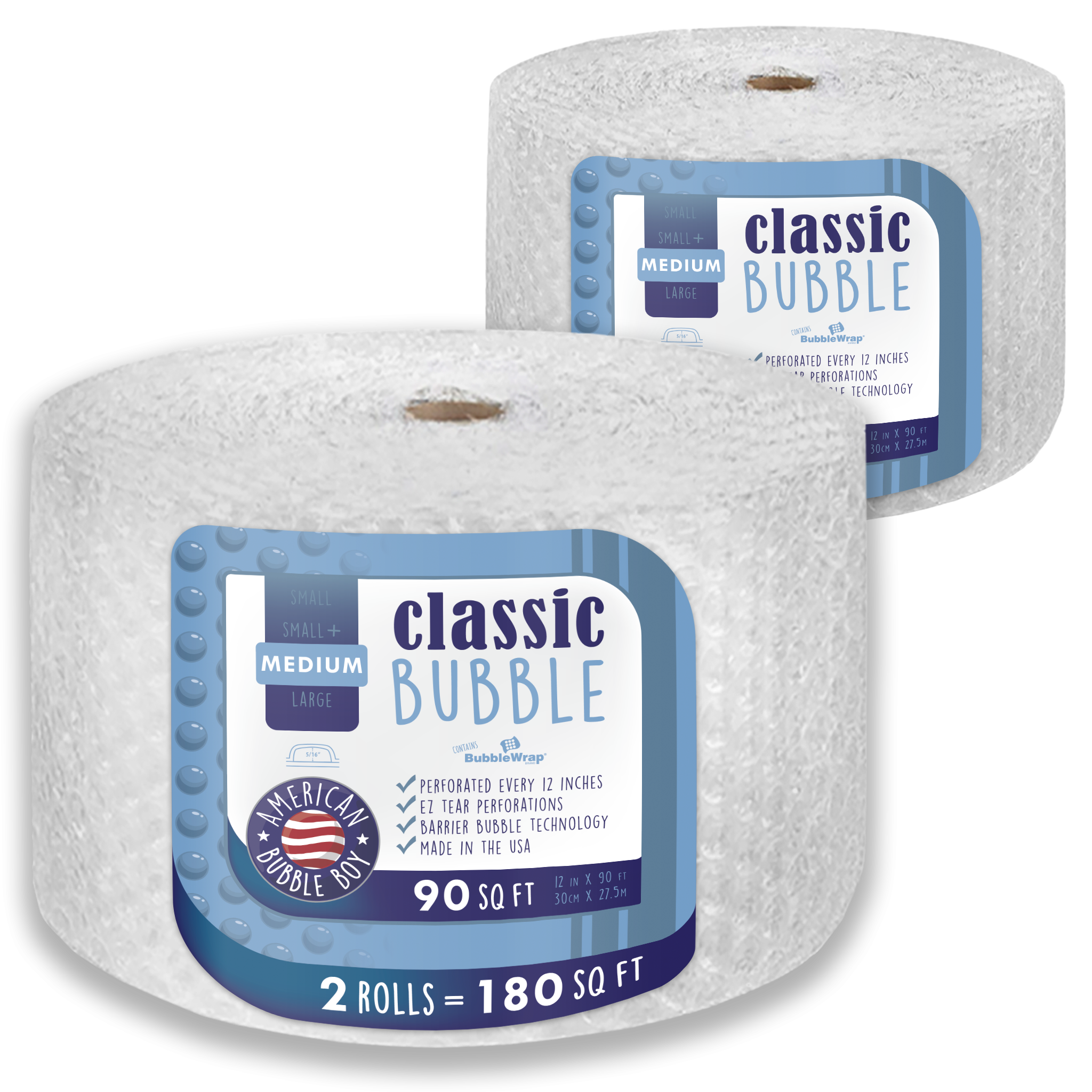 CLASSIC - 12" Medium (5/16) Bubble Wrap - 90 Square Feet per Roll ...