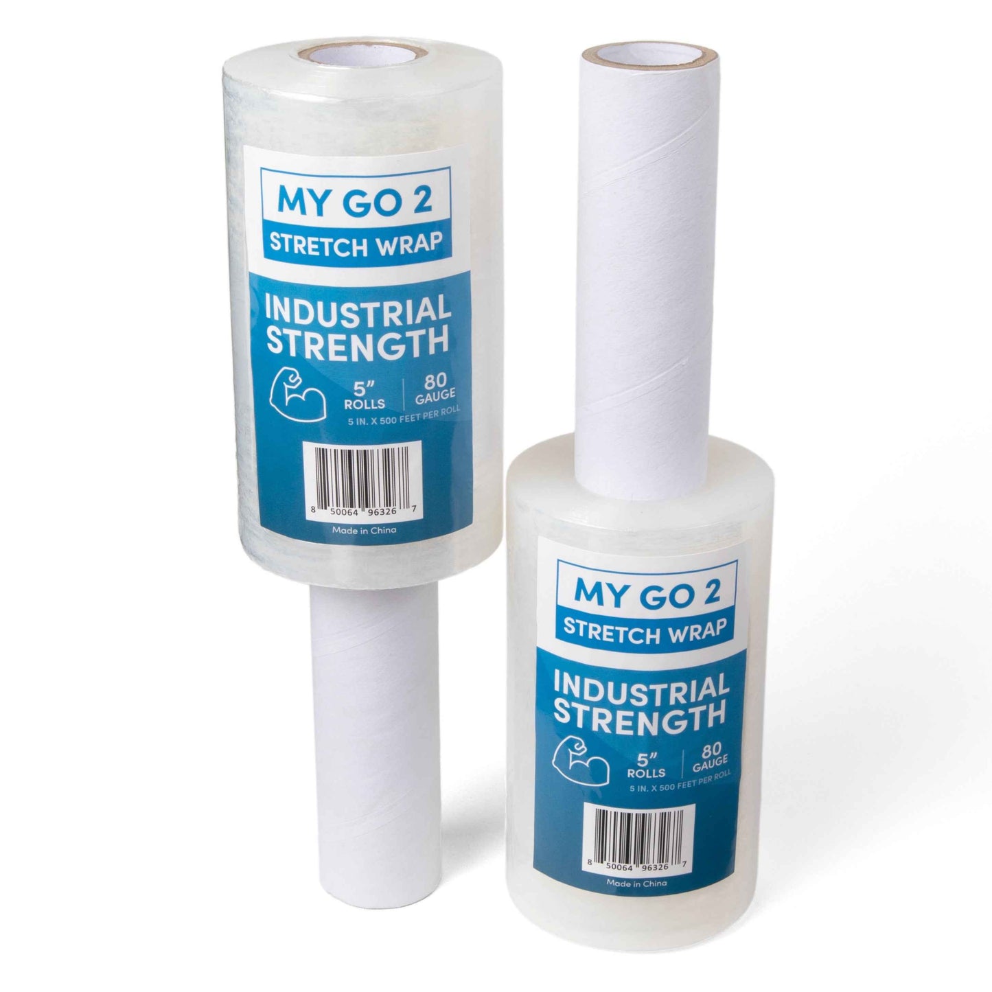 5" Stretch Wrap Rolls, 500ft Clear Industrial Strength with Handle, 80 ...