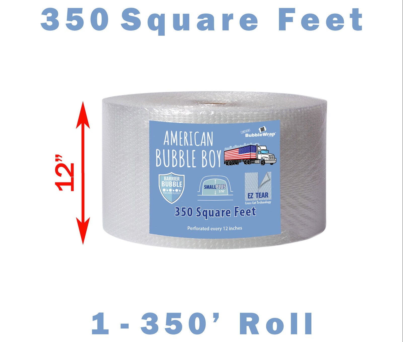 12" Small Plus (3/16) American Bubble Boy Wrap - 350 Square feet ...
